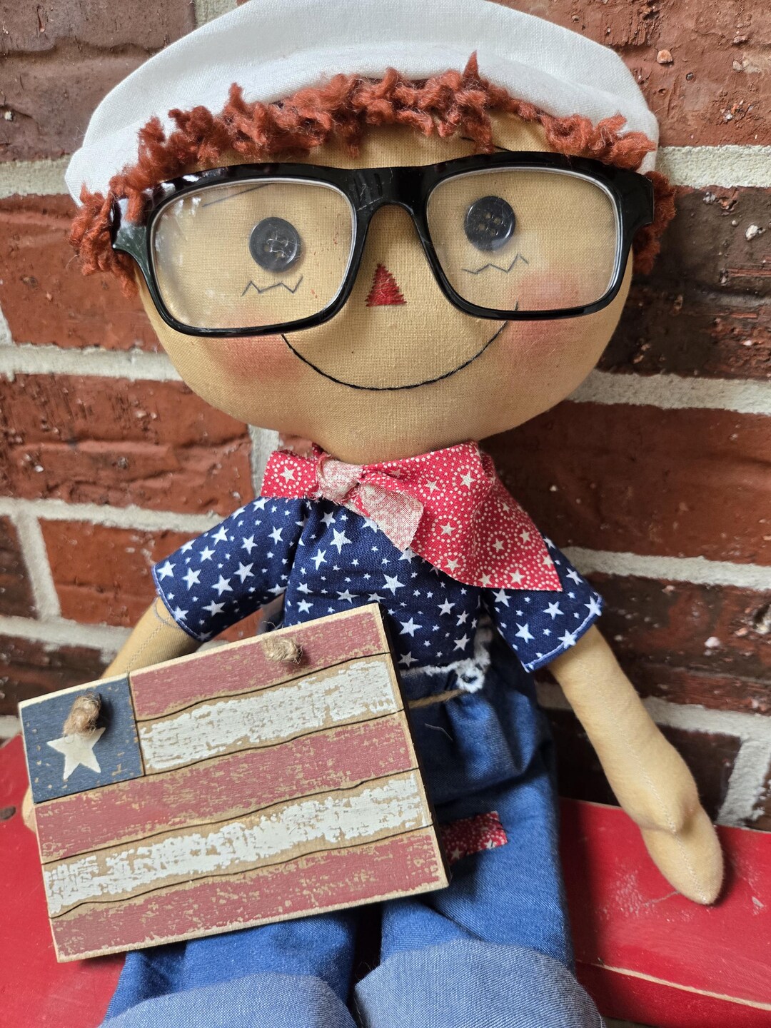 Patriotic Raggedy Andy With Wooden Flag - Etsy