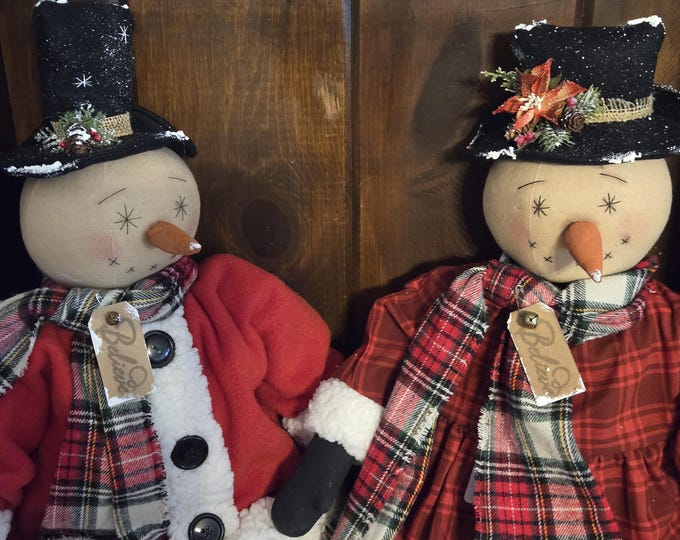 Large Winter/holiday Snowman/snowwoman Set - Etsy