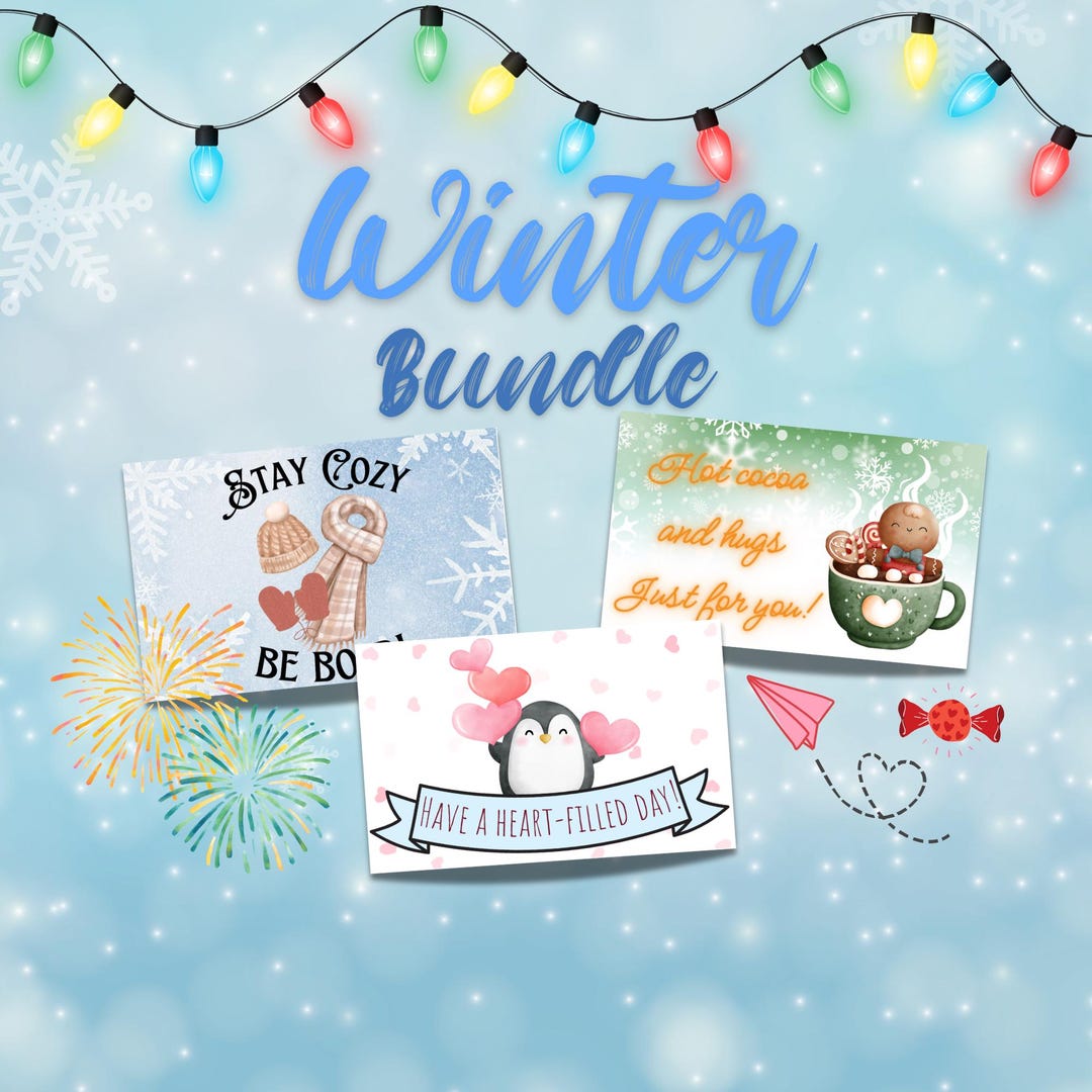 Winter Kids Lunch Notes Bundle | Printable Encouragement Cards (digital ...