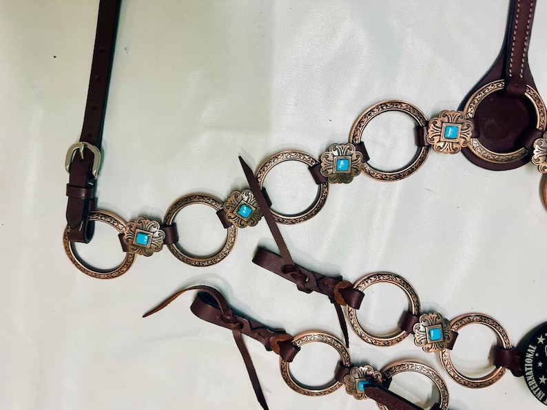 Ring Tack Set Brown Leather Western Horse Braided One Ear Headstall ...