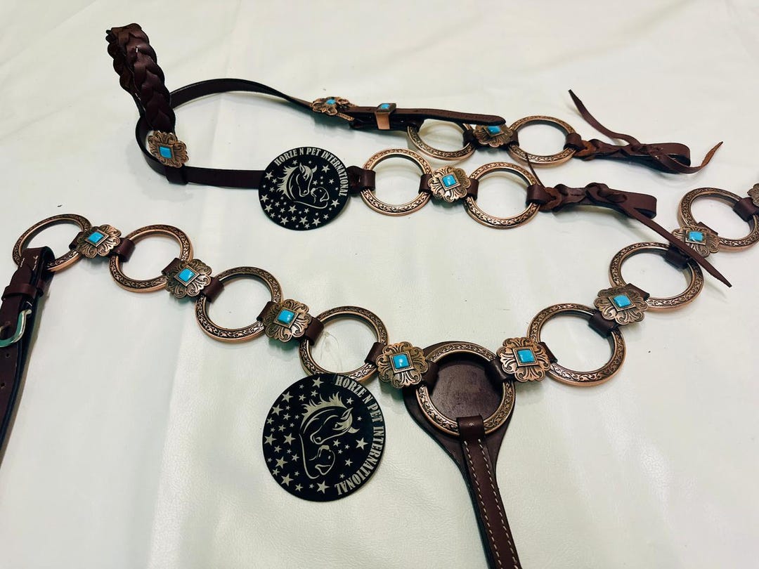 Ring Tack Set Brown Leather Western Horse Braided One Ear Headstall ...