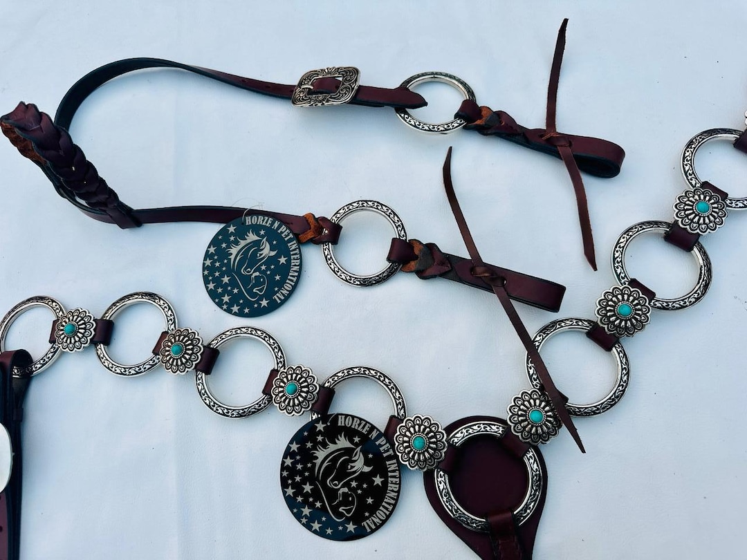 Ring Tack Set Western Leather Headstall and Breast Collar for Horse ...