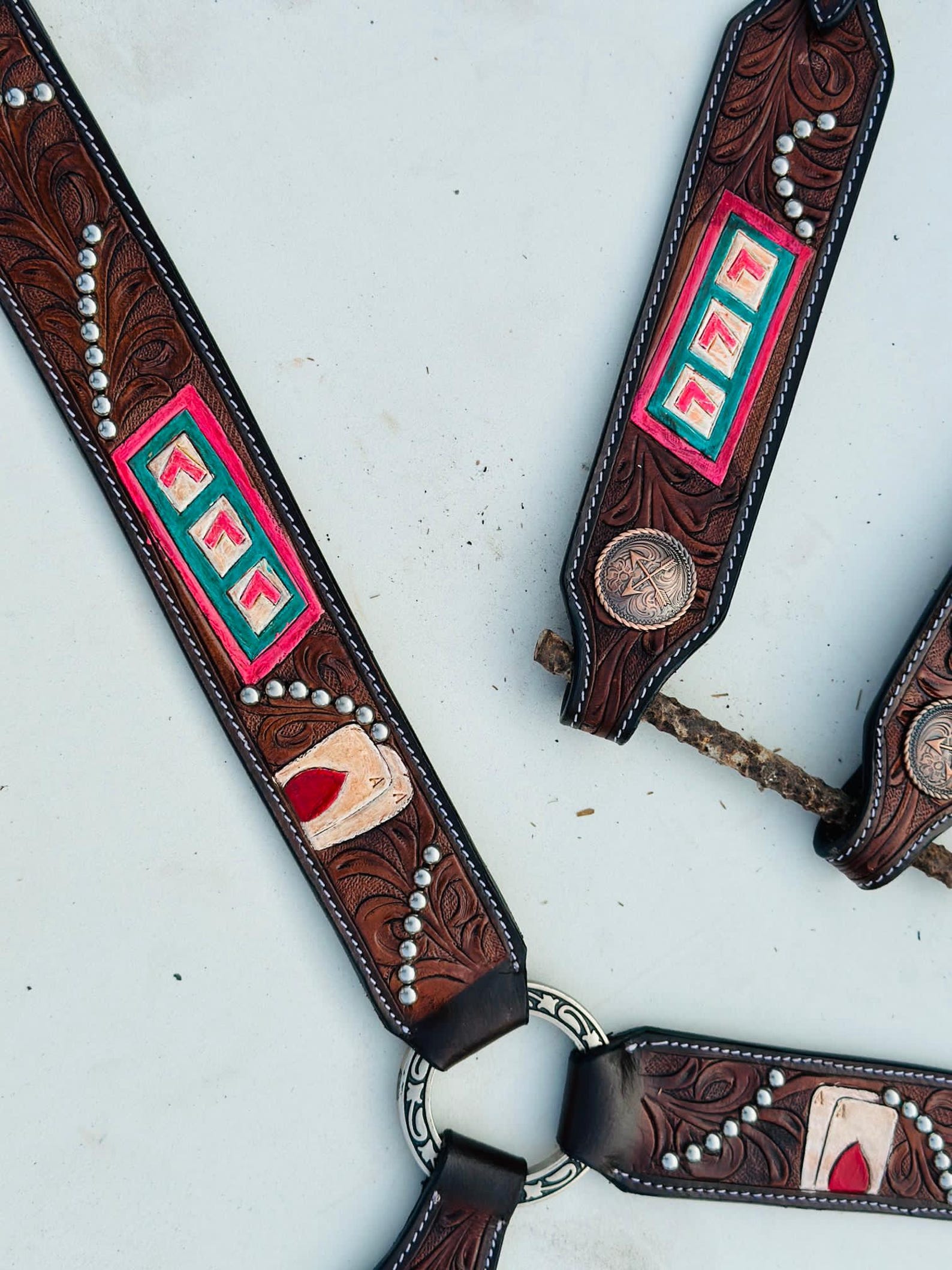 Poker Tack Set Weastern Leather Headstall Breast Collar Red Tack Set ...