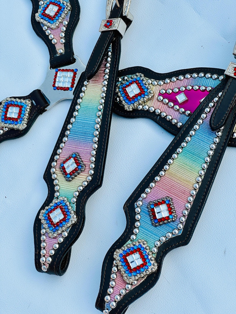Pink Western Leather Headstall and Breastcollar Bling Tack Set for ...