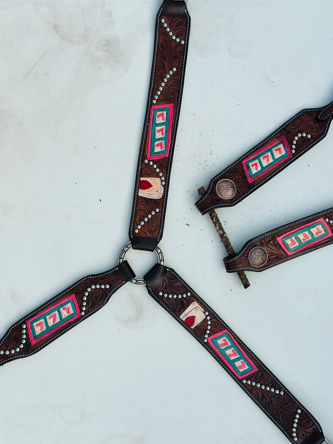 Poker Tack Set Weastern Leather Headstall Breast Collar Red Tack Set ...