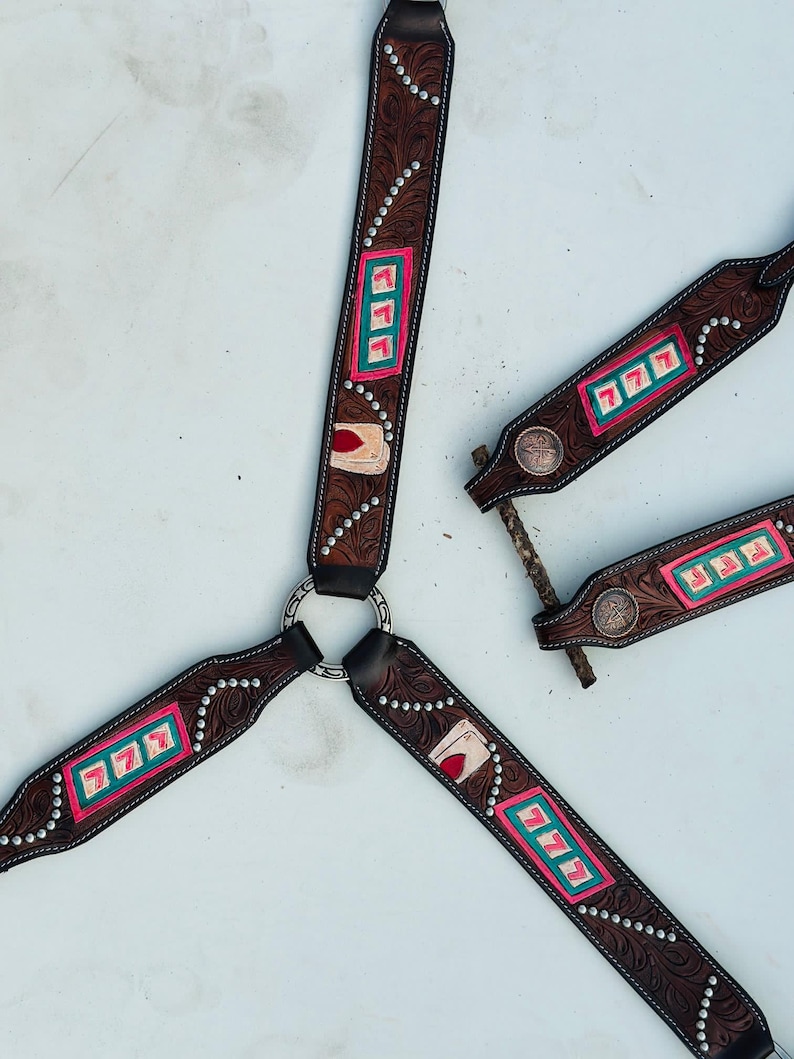 Poker Tack Set Weastern Leather Headstall Breast Collar Red Tack Set ...