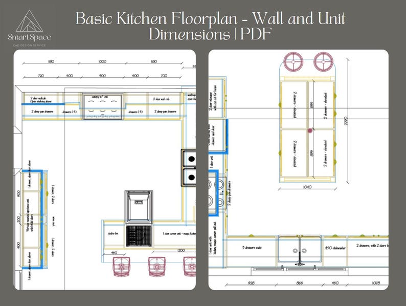 Basic Kitchen Floorplan – Wall and Unit Dimensions | PDF - Etsy