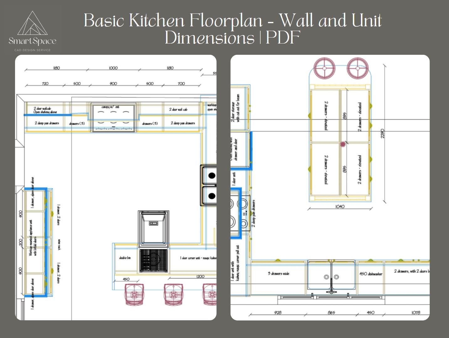 Basic Kitchen Floorplan – Wall and Unit Dimensions | PDF - Etsy