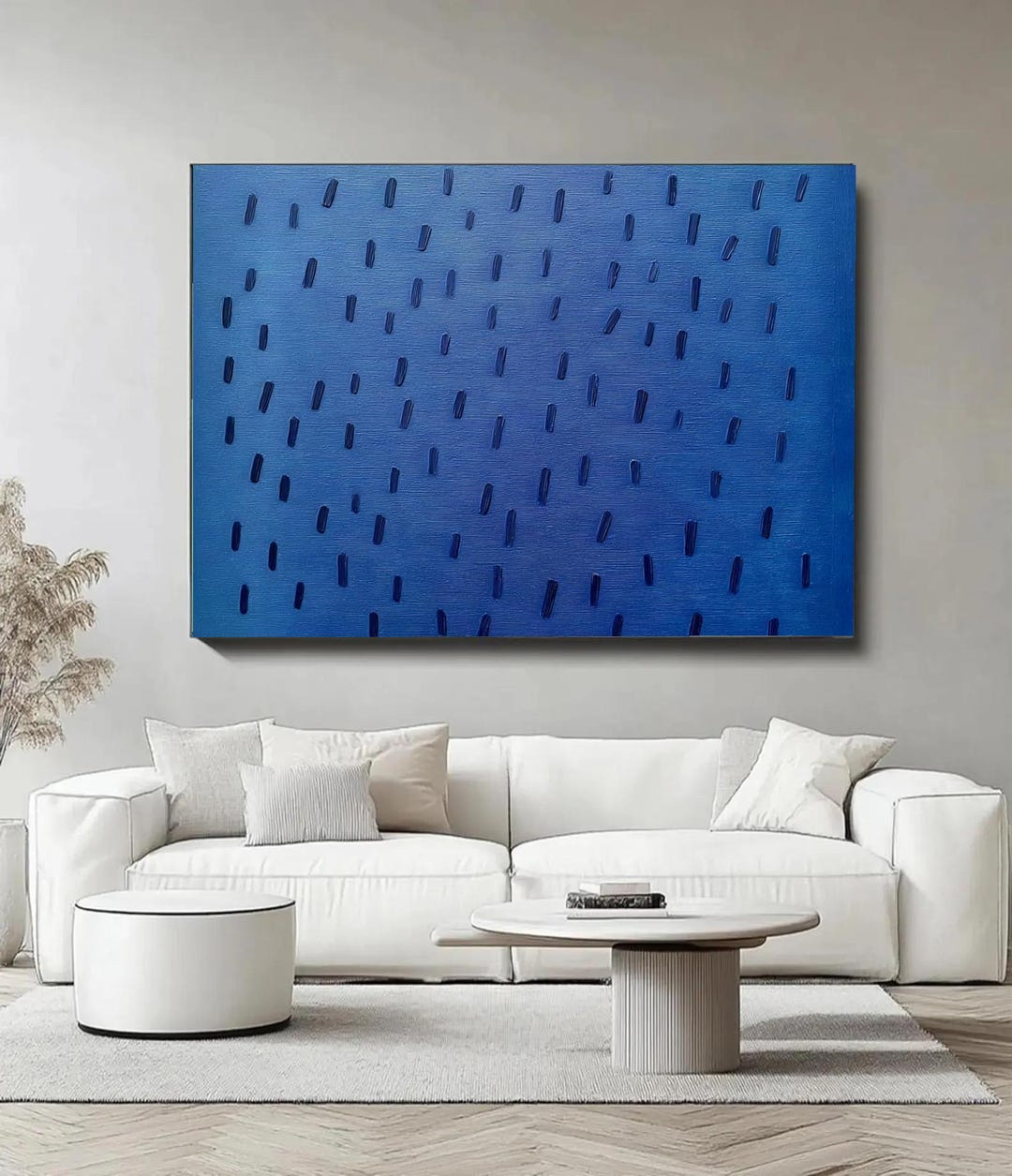 Blue Minimalist Wall Art Wabisabi 3D Plaster Painting Modern Texture ...