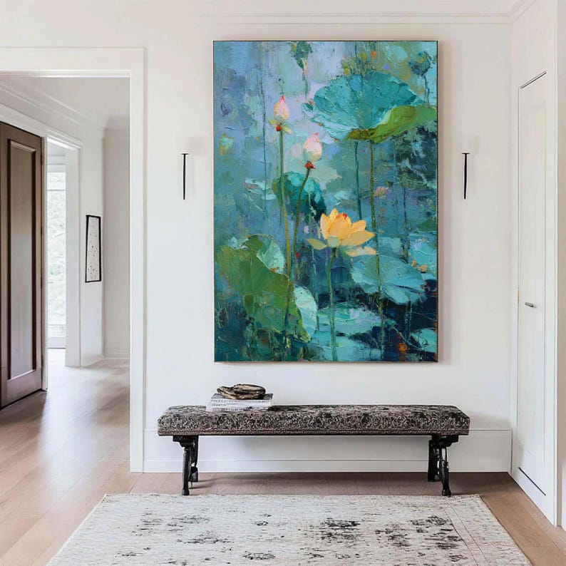 Lotus Original Abstract Painting Lotus Wall Art Lotus Pond Painting ...
