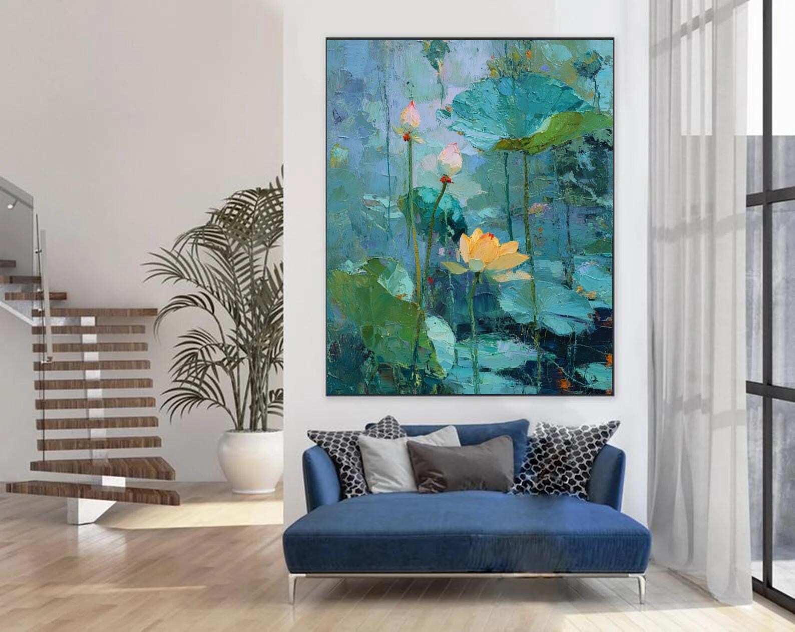Lotus Original Abstract Painting Lotus Wall Art Lotus Pond Painting ...