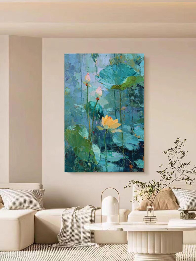 Lotus Original Abstract Painting Lotus Wall Art Lotus Pond Painting ...