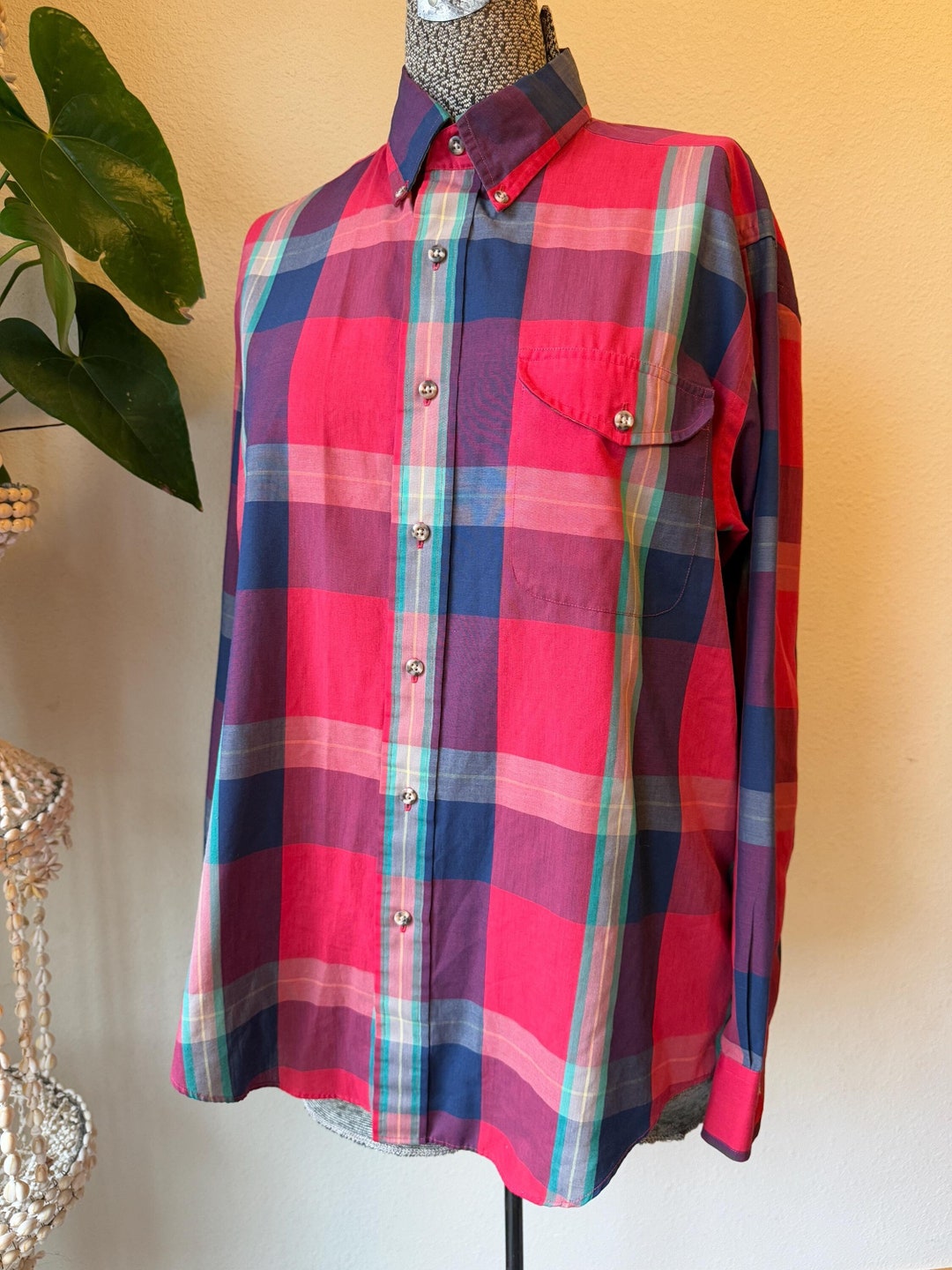 Rare Vintage 70s FOX COLLECTION Plaid Shirt Size Large // Red Checkered ...