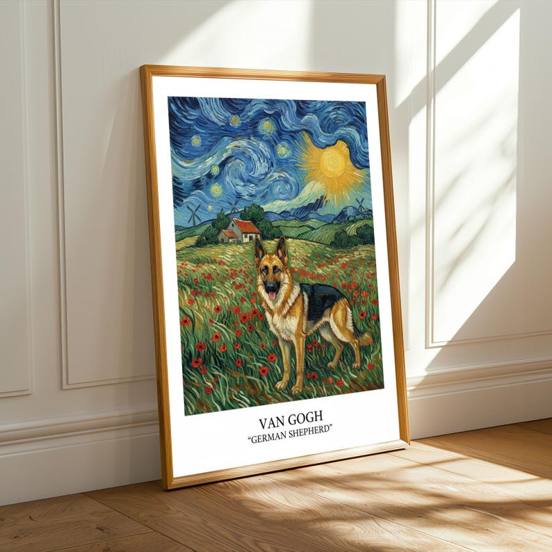 Van Gogh German Shepherd Print – Starry Night Dog Art - Etsy