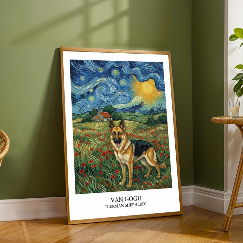 Van Gogh German Shepherd Print – Starry Night Dog Art - Etsy