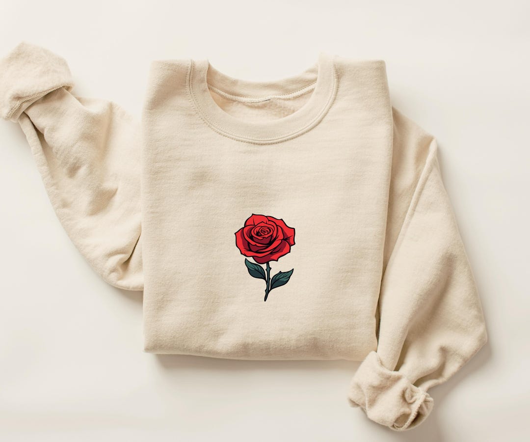 Rose Sweatshirt, Red Rose Hoodie, Red Rose Sweatshirt, Flower Sweater ...