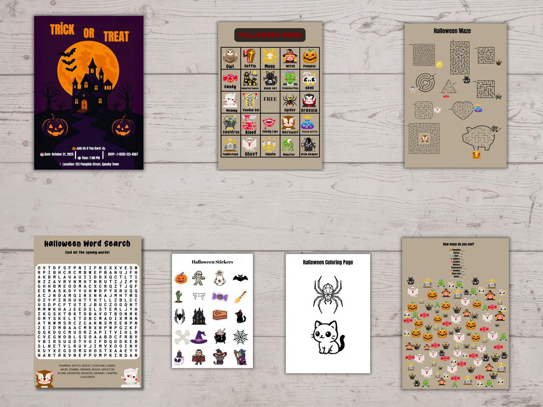 Halloween Kids Activity Bundle: Bingo, Coloring, Maze, Word Search ...