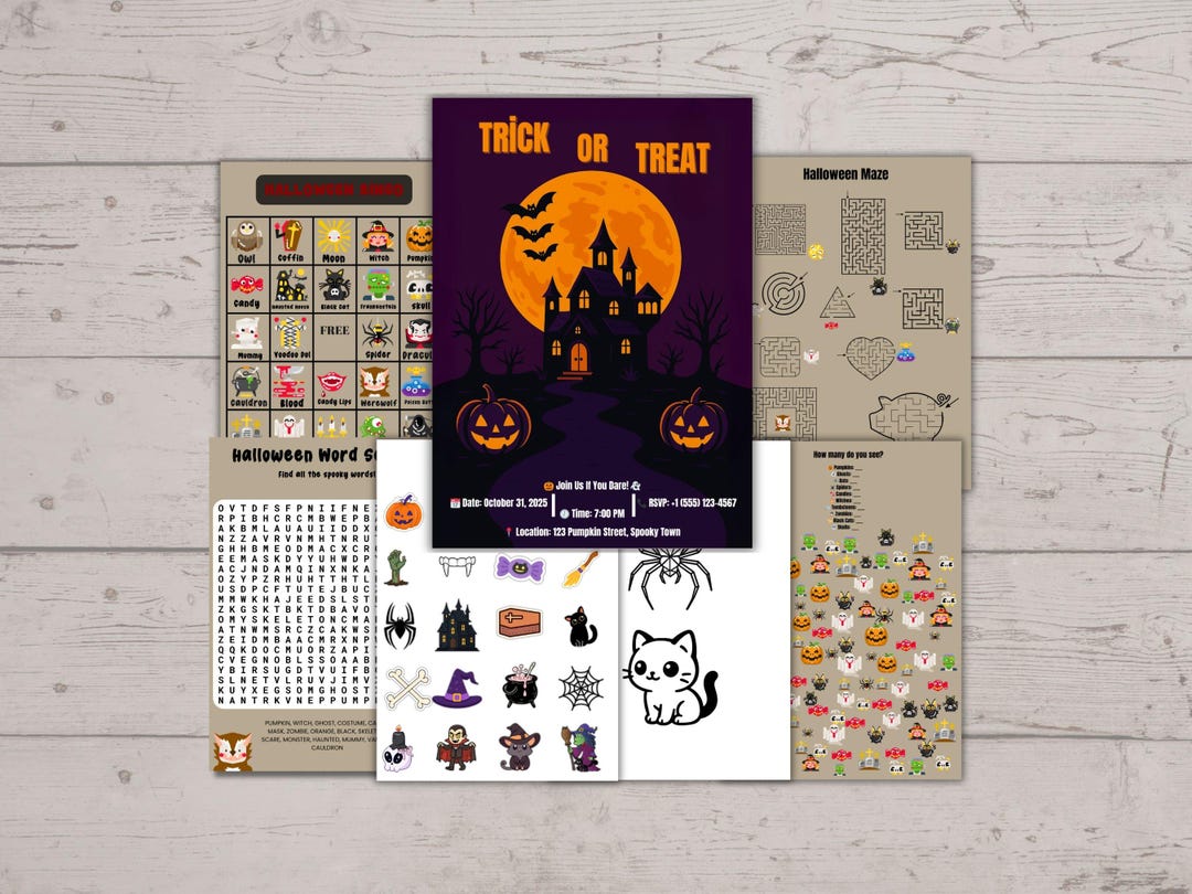 Halloween Kids Activity Pack: Coloring, Mazes, Word Search & Bingo ...