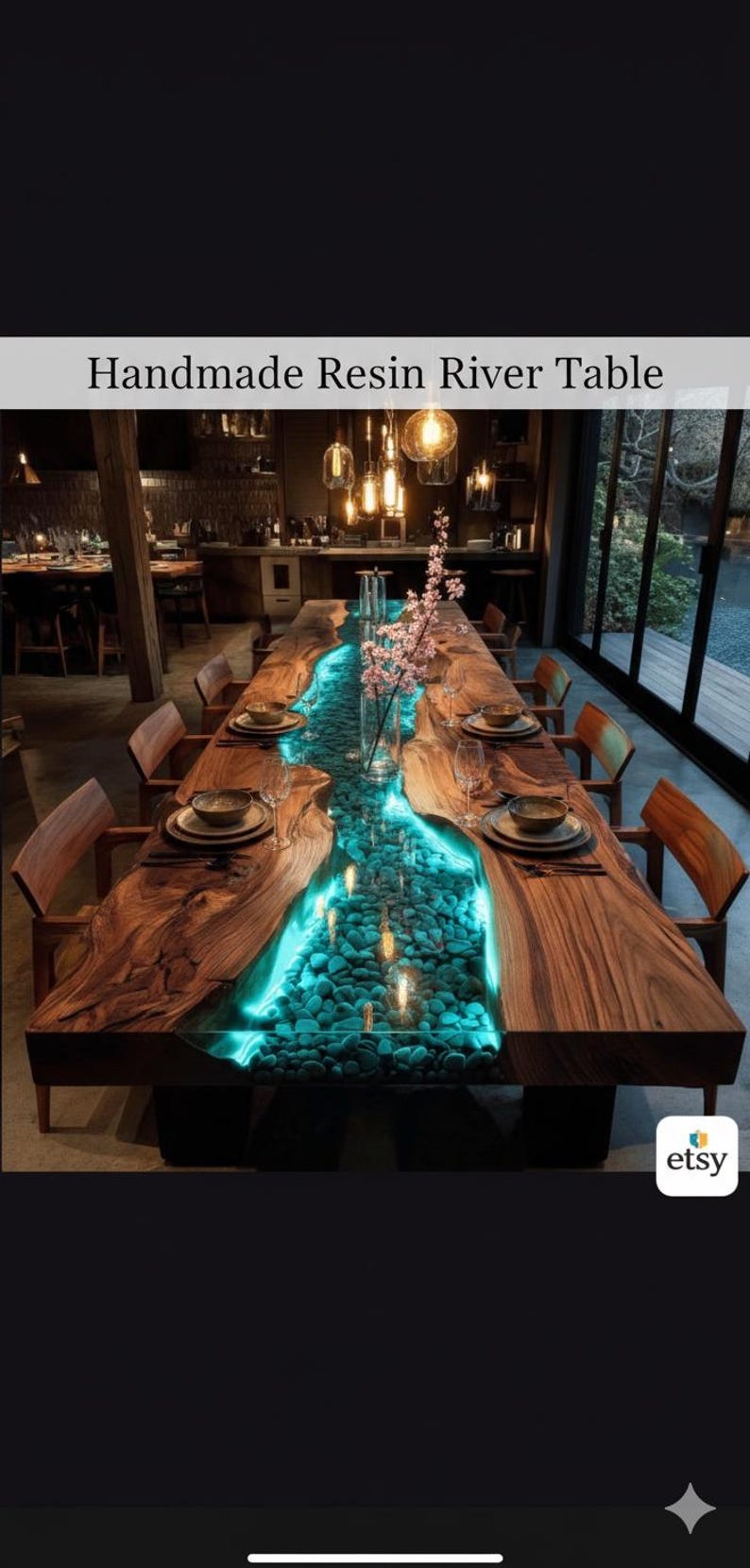Handcrafted Live Edge Epoxy River Dining Table With Glowing LED River ...