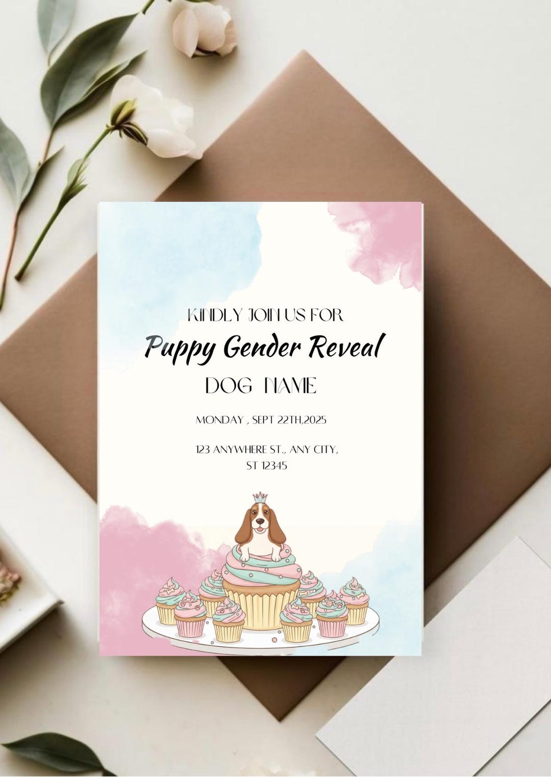 Puppy Gender Reveal Invitation Set: Welcome Sign, Guessing Chart ...