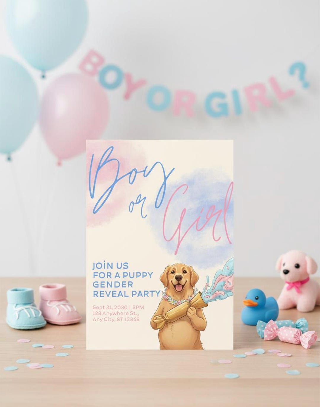 Puppy Gender Reveal Invitation Set: Welcome Sign, Guessing Chart ...