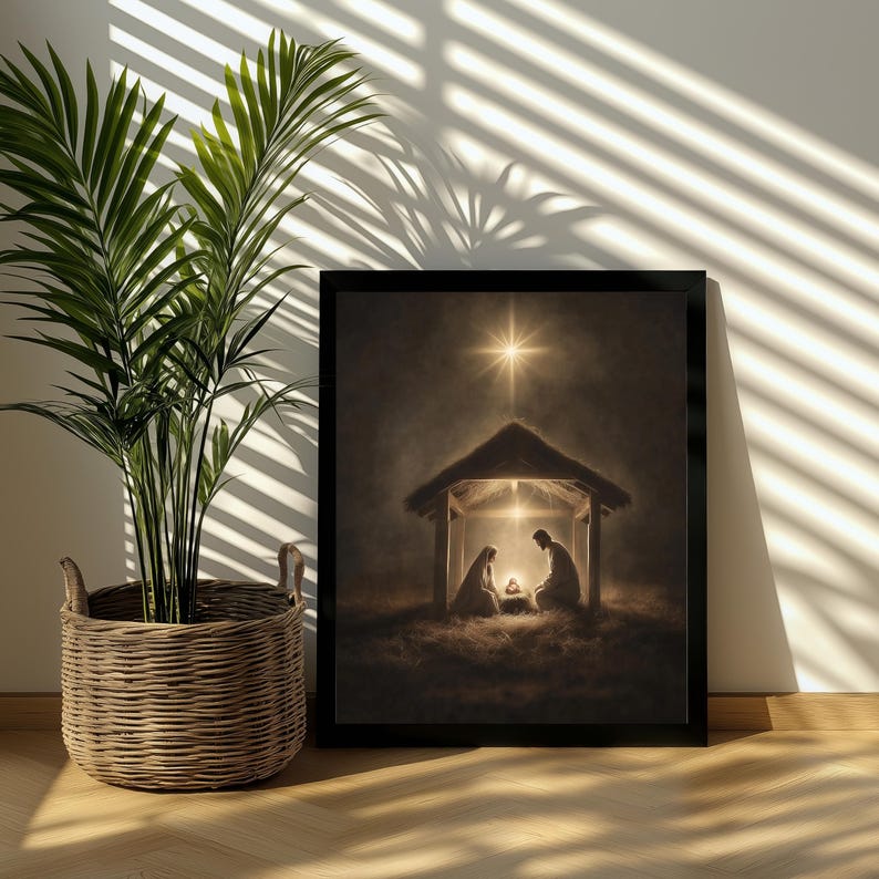 Vintage Christmas Nativity Print, Rustic Manger Scene (digital Download ...