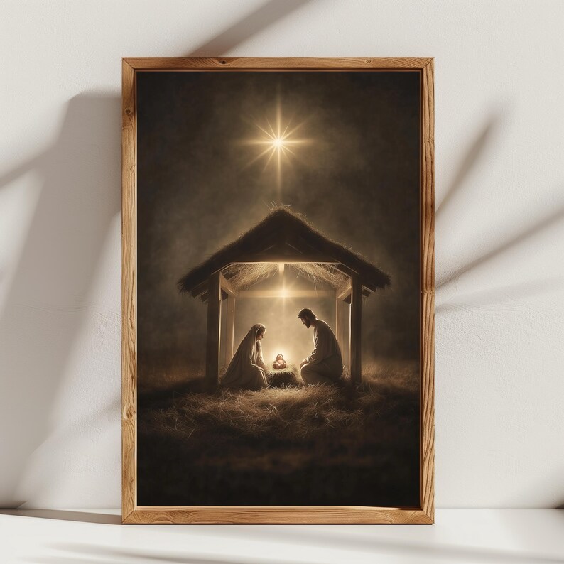 Vintage Christmas Nativity Print, Rustic Manger Scene (digital Download ...