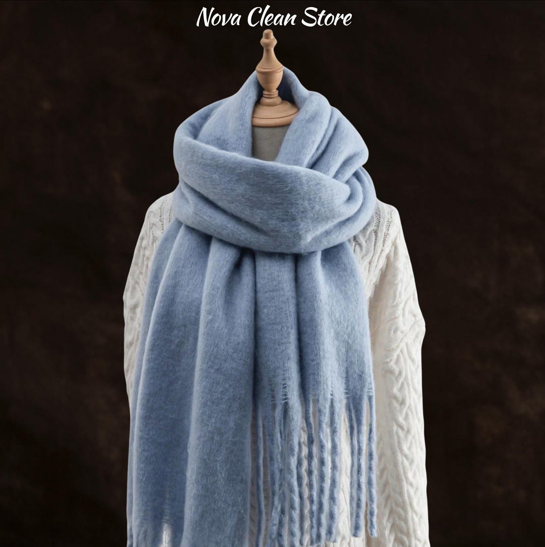 Royal Blue Solid Color Winter Scarf, Thick Warm Faux Cashmere Shawl ...