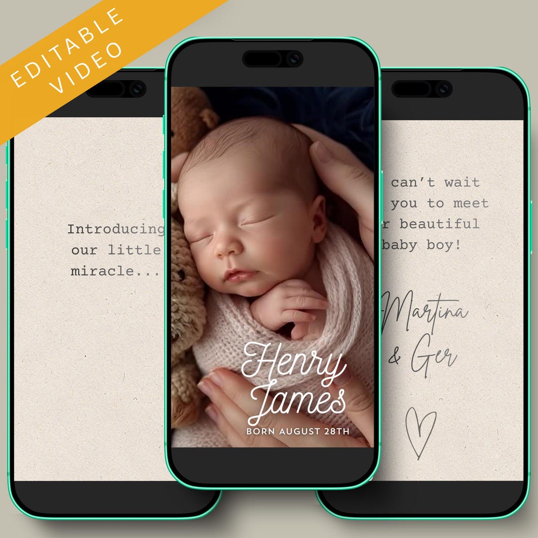 Animated Baby Birth Announcement Video Template | Editable Canva Reveal ...
