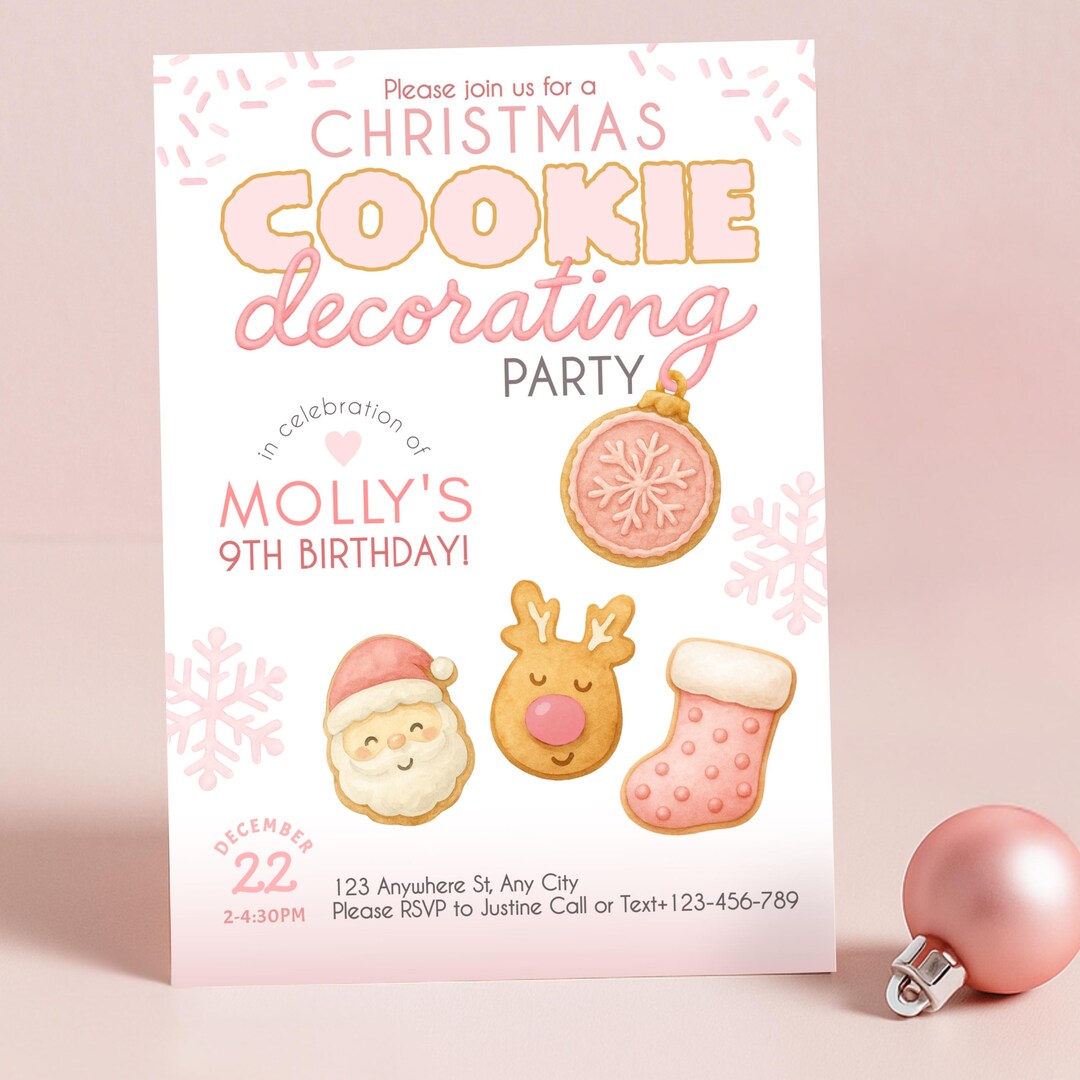 Christmas Cookie Decorating Invitation | Editable Pink Birthday Party ...