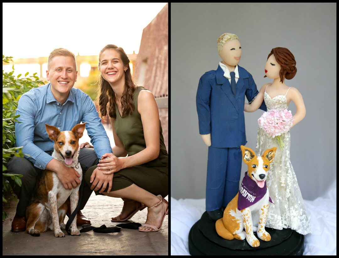 Wedding Cake Topper With Pet CUSTOMIZED to Your Features and Attire - Etsy