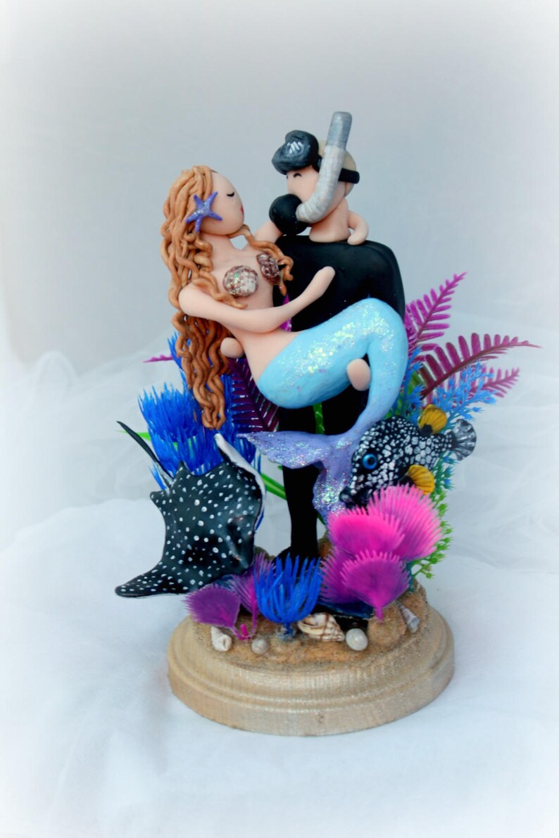 Mermaid and Scuba Diver Wedding Cake Topper CUSTOMIZED to Your | Etsy