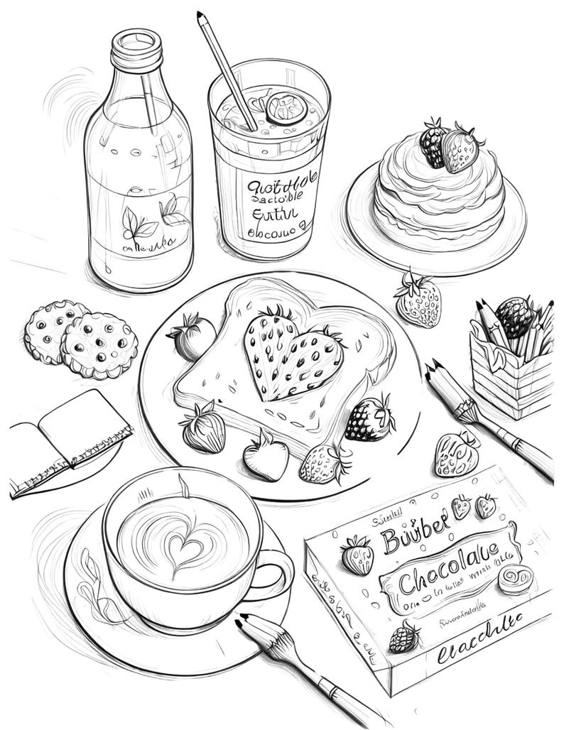Cute Pastry Coloring Page | Instant Digital PDF Download | Home Girl ...