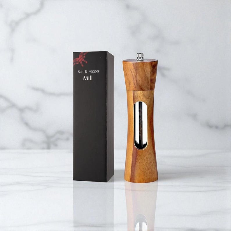 Wooden Salt & Pepper Grinder Set With Base: 8" Ceramic Core Mill - Etsy