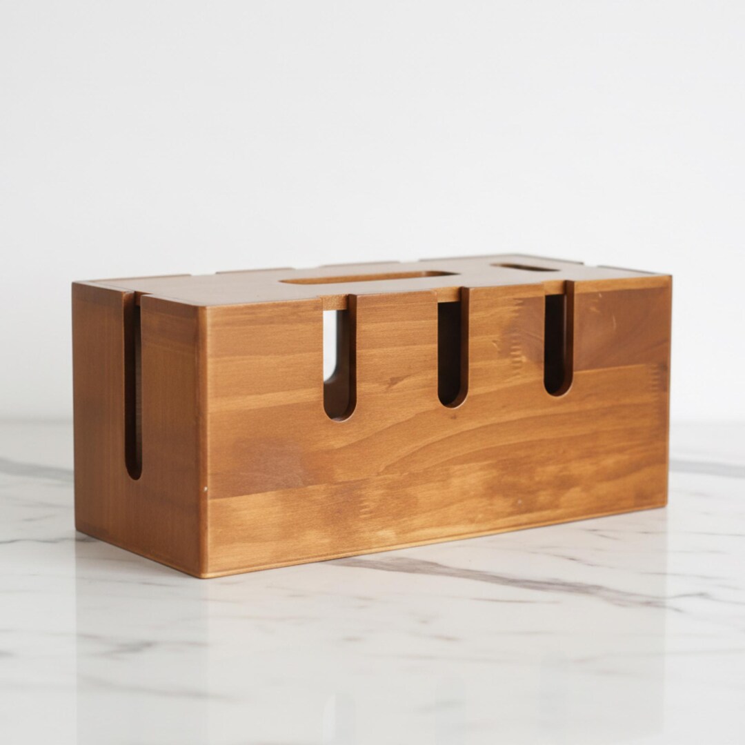Solid Wood Cable Organizer Box | Desk Cord Management - Etsy