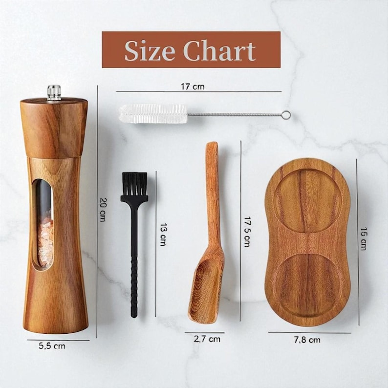 Wooden Salt & Pepper Grinder Set With Base: 8" Ceramic Core Mill - Etsy