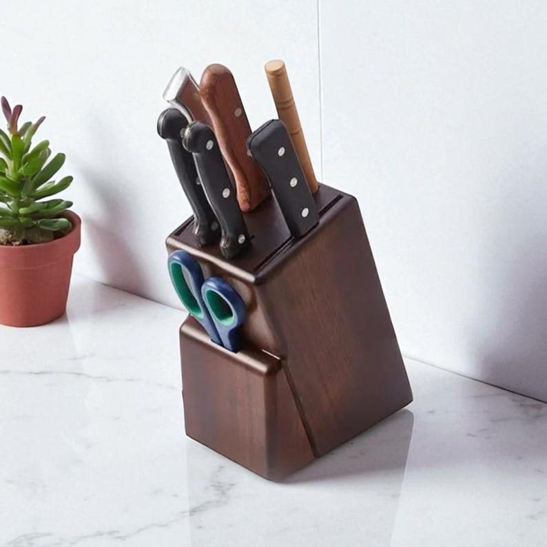 Universal Wood Knife Block: Countertop Cutlery Organizer - Etsy