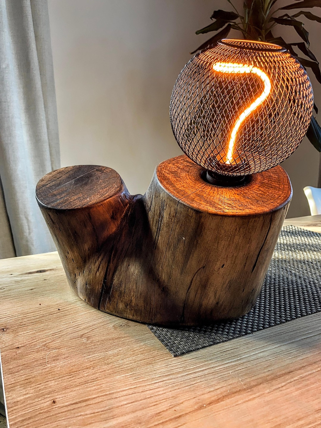 Natural Log Table Lamp - Rustic Wood Log Lamp - Handmade Decorative ...