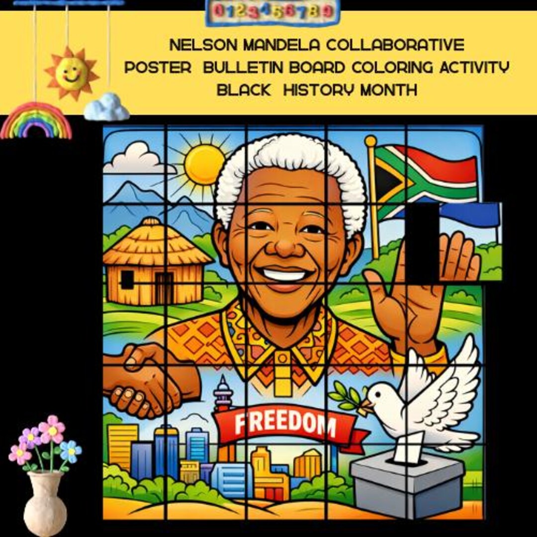 Nelson Mandela Collaborative Poster Bulletin Board Coloring Activity ...