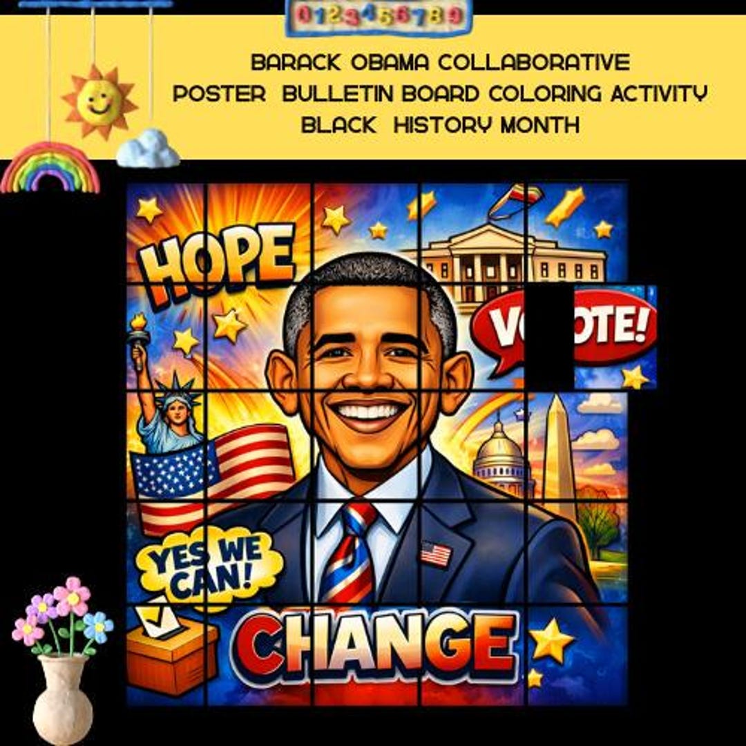 Barack Obama Collaborative Poster Bulletin Board Coloring Activity ...