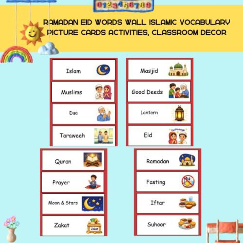 Ramadan Eid Words Wall Islamic Vocabulary Picture Cards Activity ...