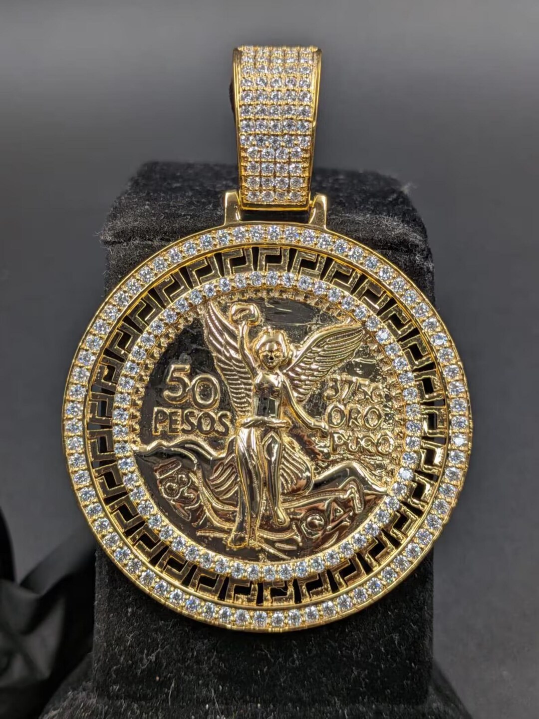 Iced Out Mexican 50 Pesos Coin Pendant Necklace – Angel Liberty ...