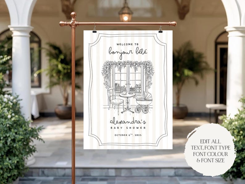 Bonjour Bebe Welcome Sign | Parisian French Café Bebe Gender Neutral ...