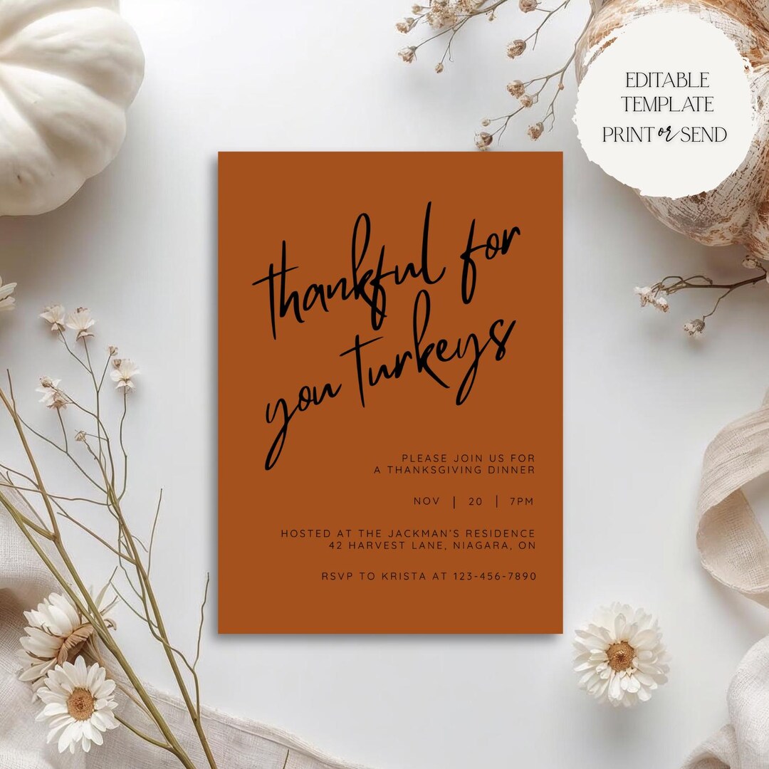 Thankful for You Turkeys Invitation | Holidays Let’s Gather ...