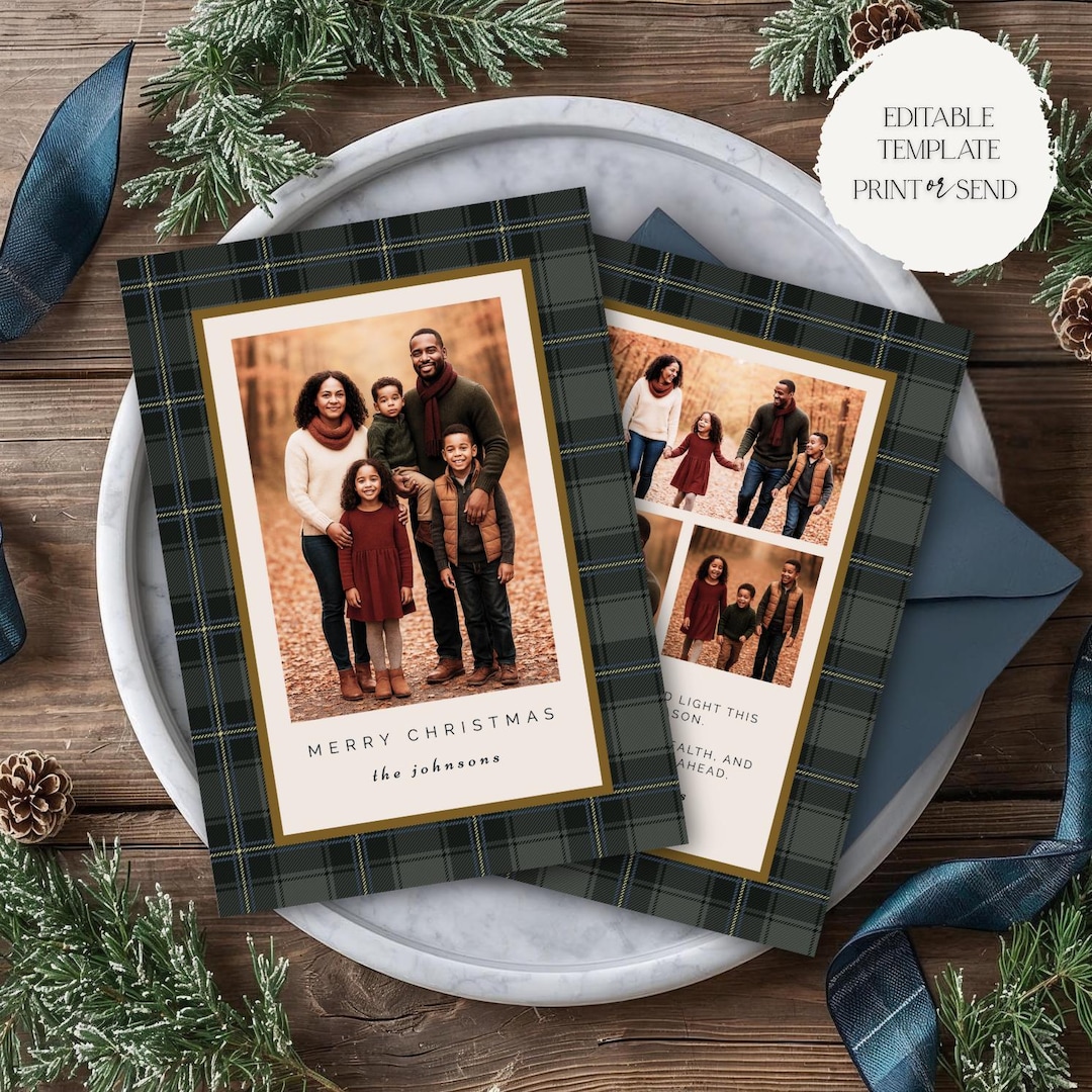 Merry Christmas Photo Card | Plaid Classic Happy Holiday Picture Card ...