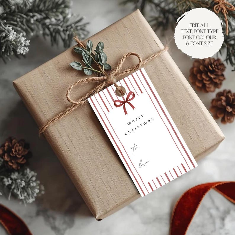 Bow Christmas Gift Tag Bundle | Watercolor Happy Holiday Present Tag ...