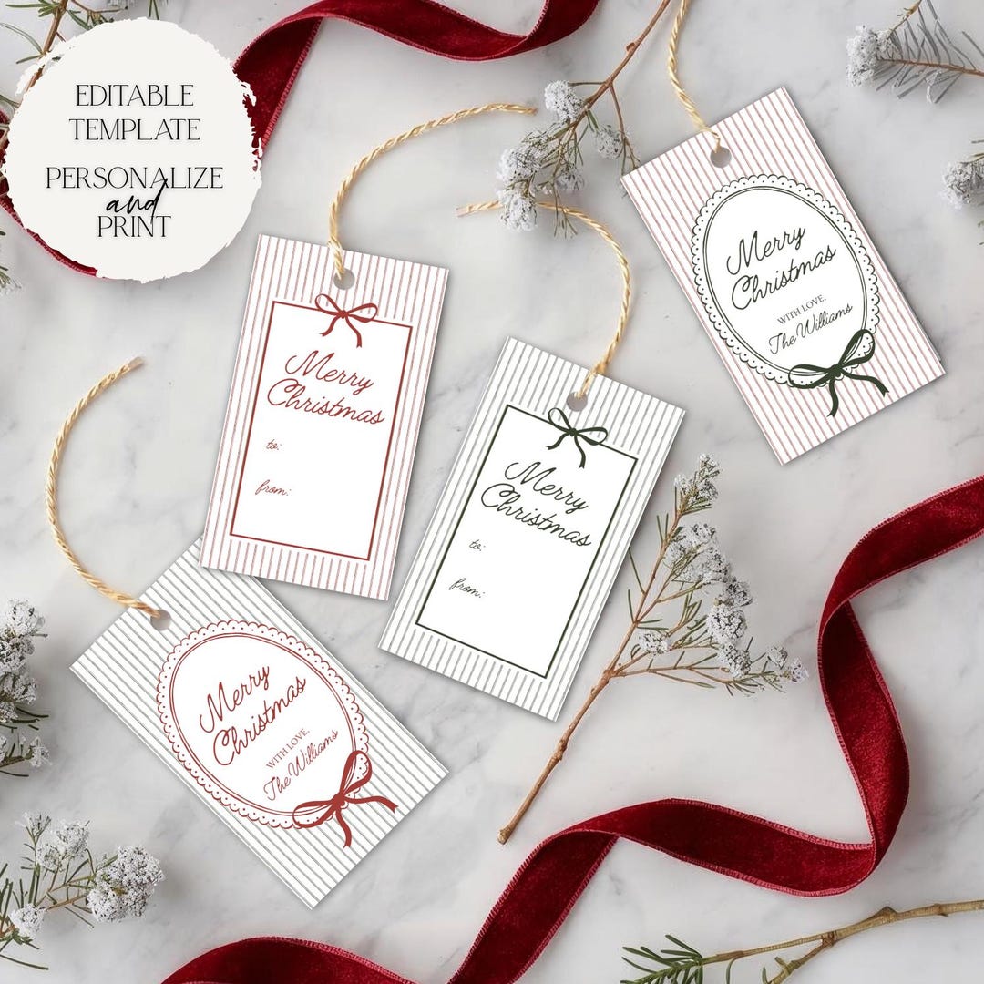 Stripe Merry Christmas Gift Tag Bundle | Classic Happy Holiday Present ...