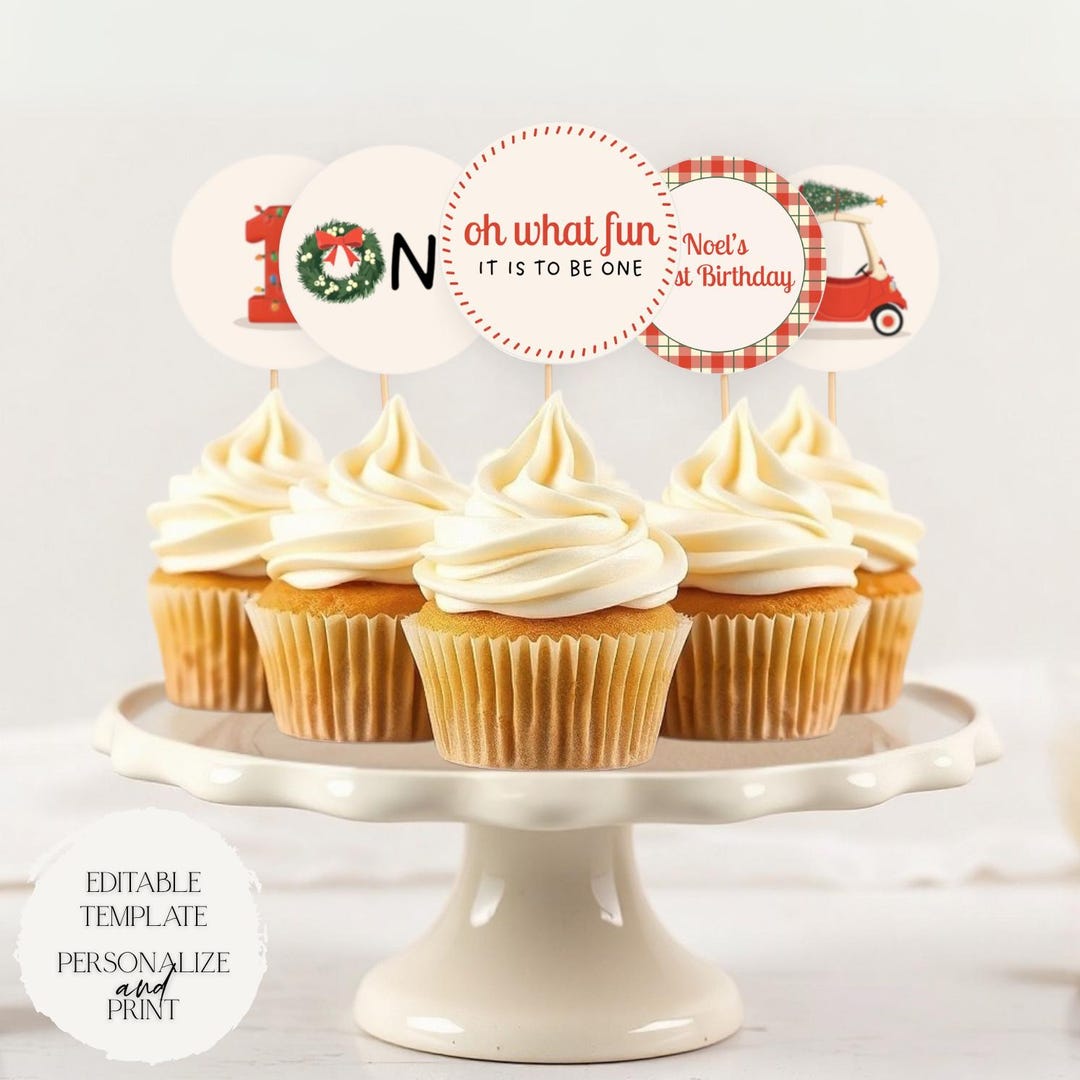 Oh What Fun Cupcake Toppers | Holiday Christmas Tree Toy Car 1st ...