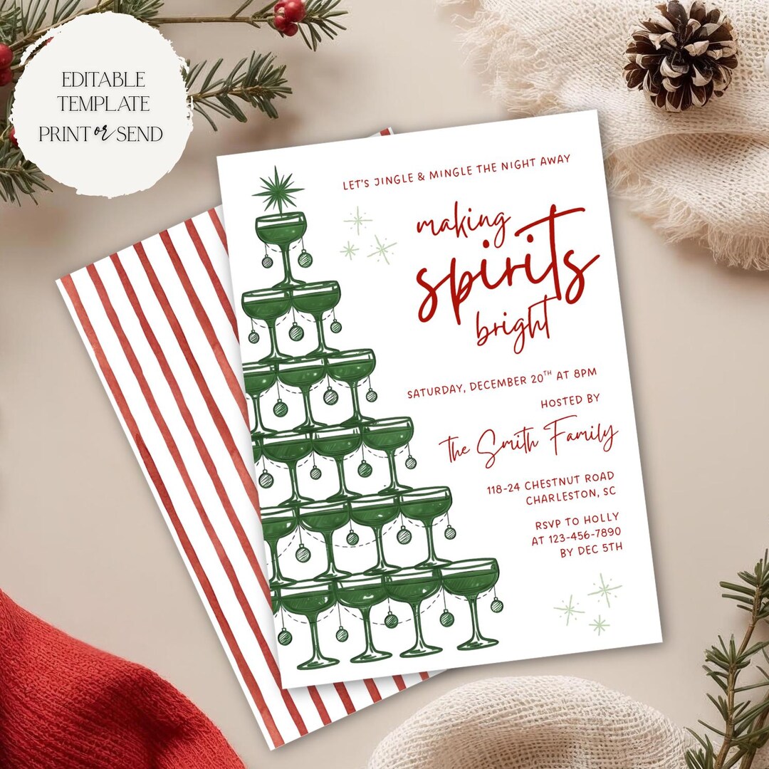 Making Spirits Bright Party Invitation | Line Art Holiday Jingle Mingle ...