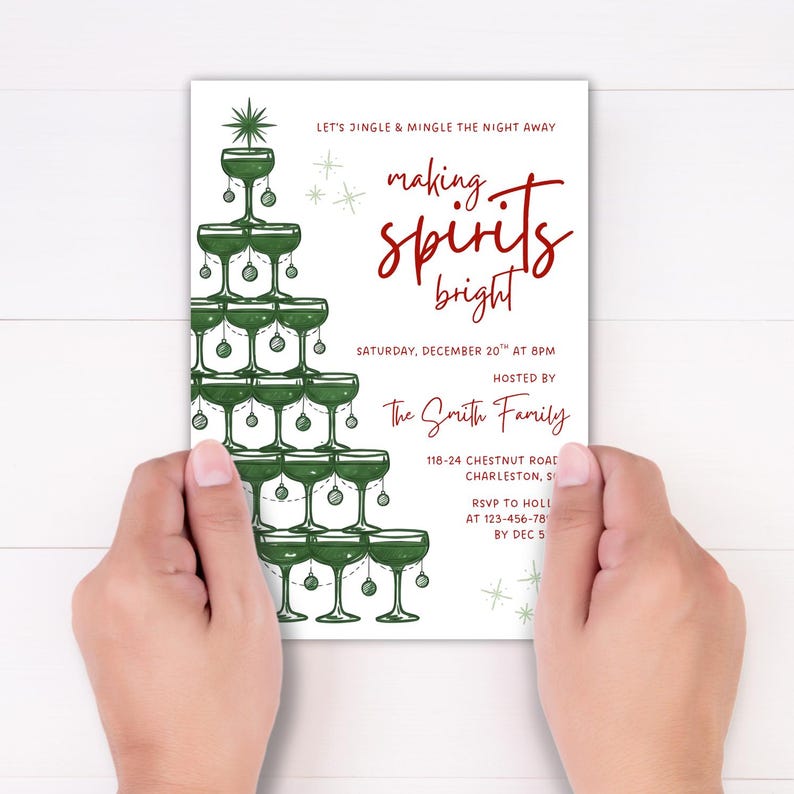 Making Spirits Bright Party Invitation | Line Art Holiday Jingle Mingle ...